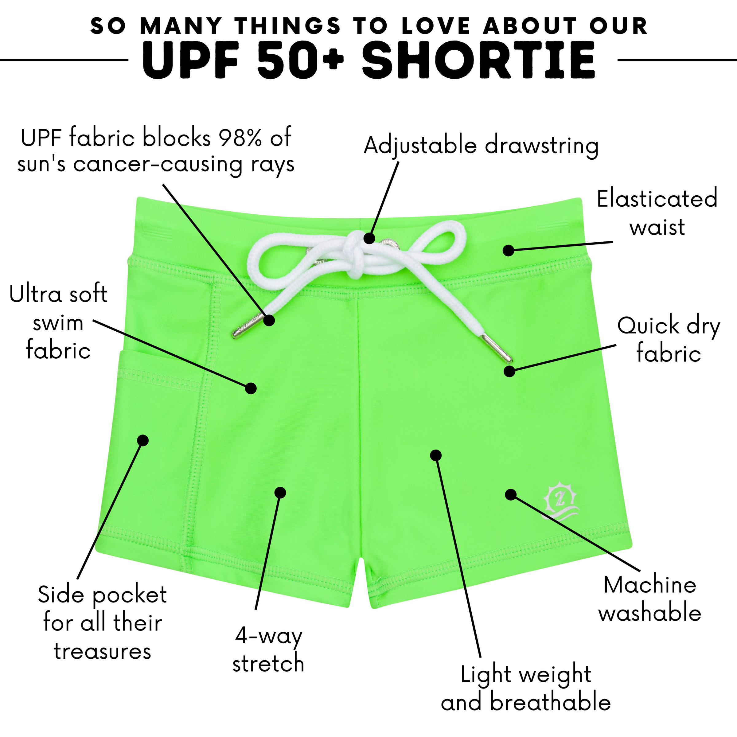 SwimZip Kid's Euro Swim Shorties Trunks - Multiple Colors - UPF 50+