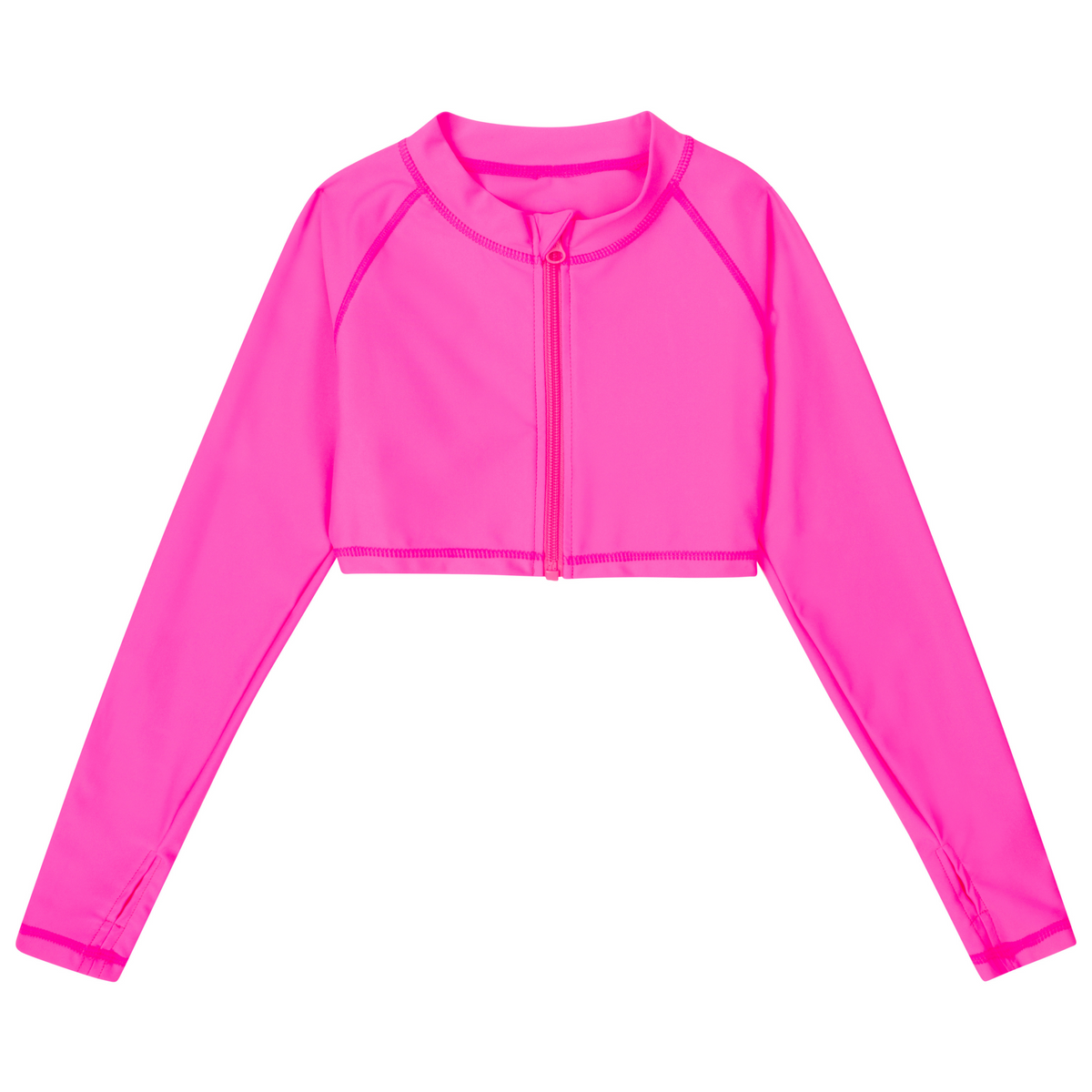 Girls Long Sleeve Crop Rash Guard | "Neon Pink"