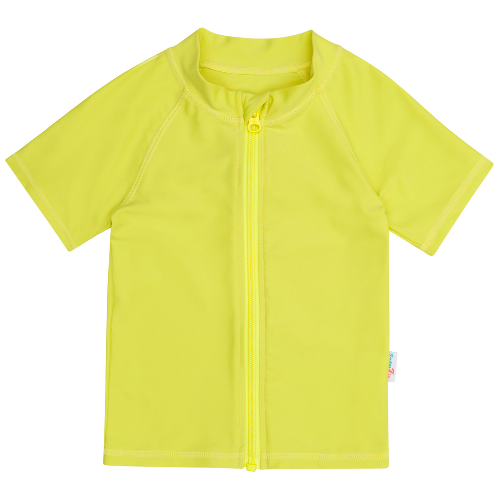 Kids Short Sleeve Zipper Rash Guard Swim Shirt | “Sulphur Yellow”