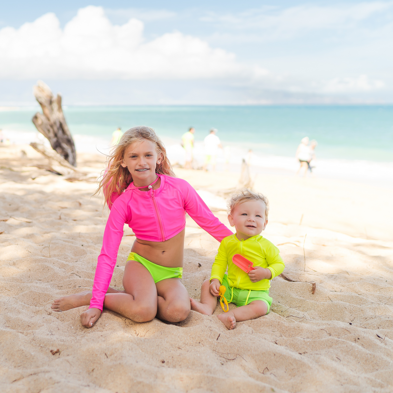 Girls Long Sleeve Crop Rash Guard | "Neon Pink"