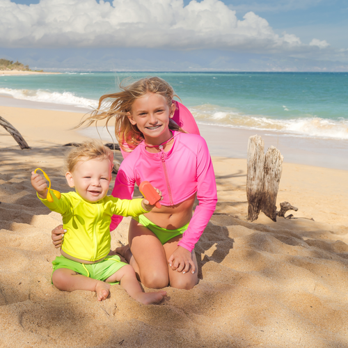 Boys Long Sleeve Zipper Rash Guard and Swim Trunk Set | "Neon Flash"