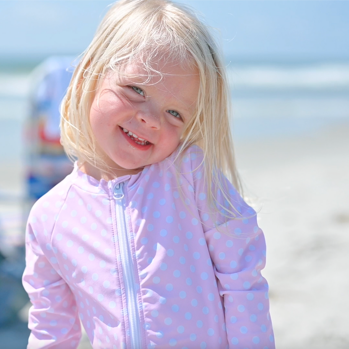 SwimZip Girl's Long Sleeve Sunsuit One-Piece Romper - Pink Polka Dot