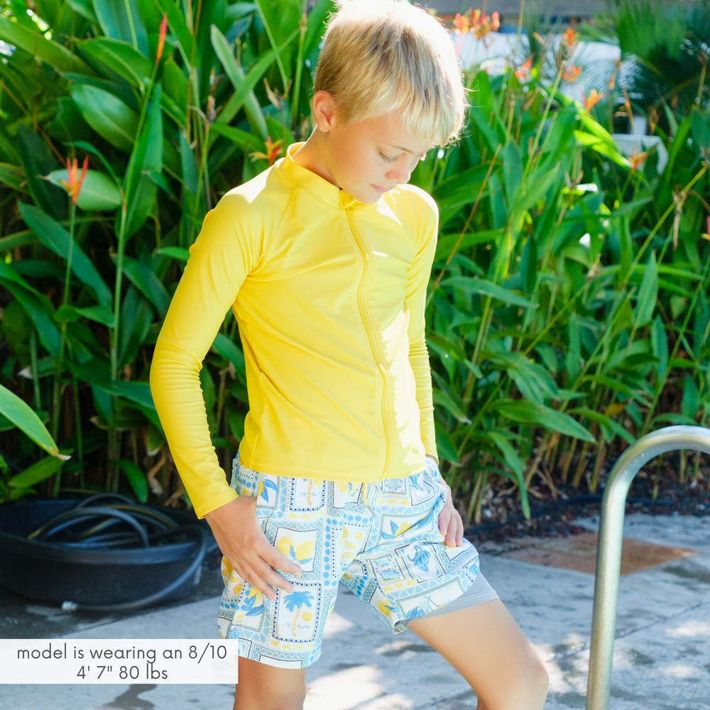 Boys Swim Trunks Boxer Brief Liner (sizes 6-14) | “Mediterranean Lemon