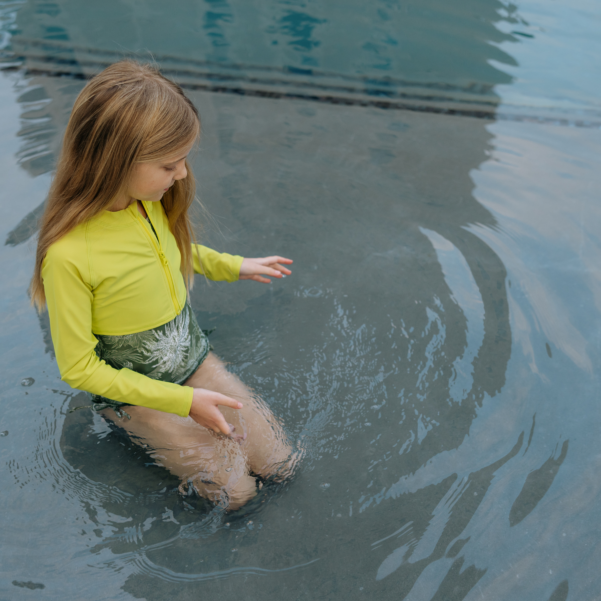 Girls Long Sleeve Crop Rash Guard | "Sulphur Yellow"