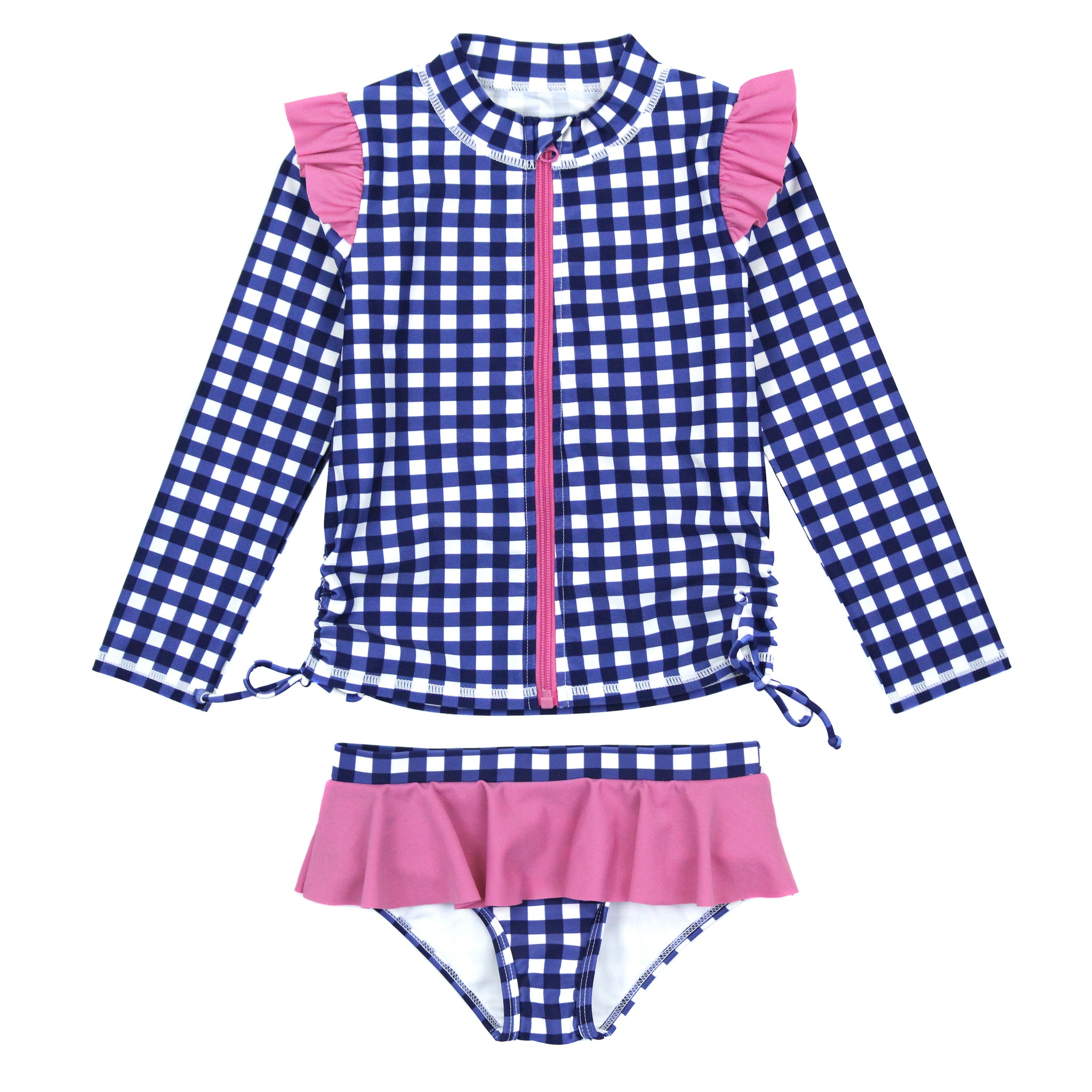 Girls Long Sleeve Rash Guard Ruffle Bottom Swimsuit Set (2 Piece) | "N