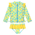 Girls Long Sleeve Rash Guard Ruffle Bottom Swimsuit Set (2 Piece) | "L