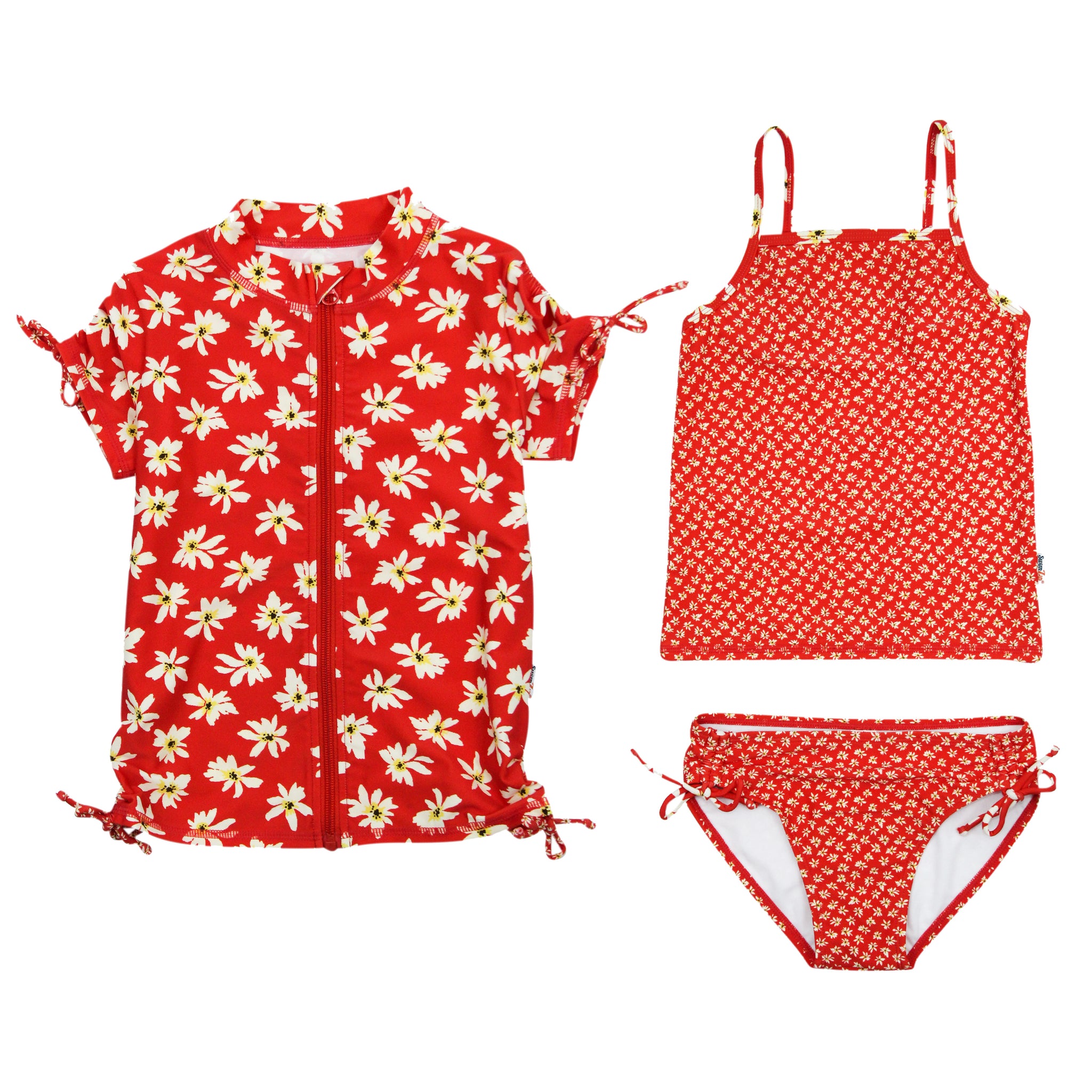 Girls Short Sleeve Rash Guard + Tankini Bikini Set (3 Piece) | "Daisy”