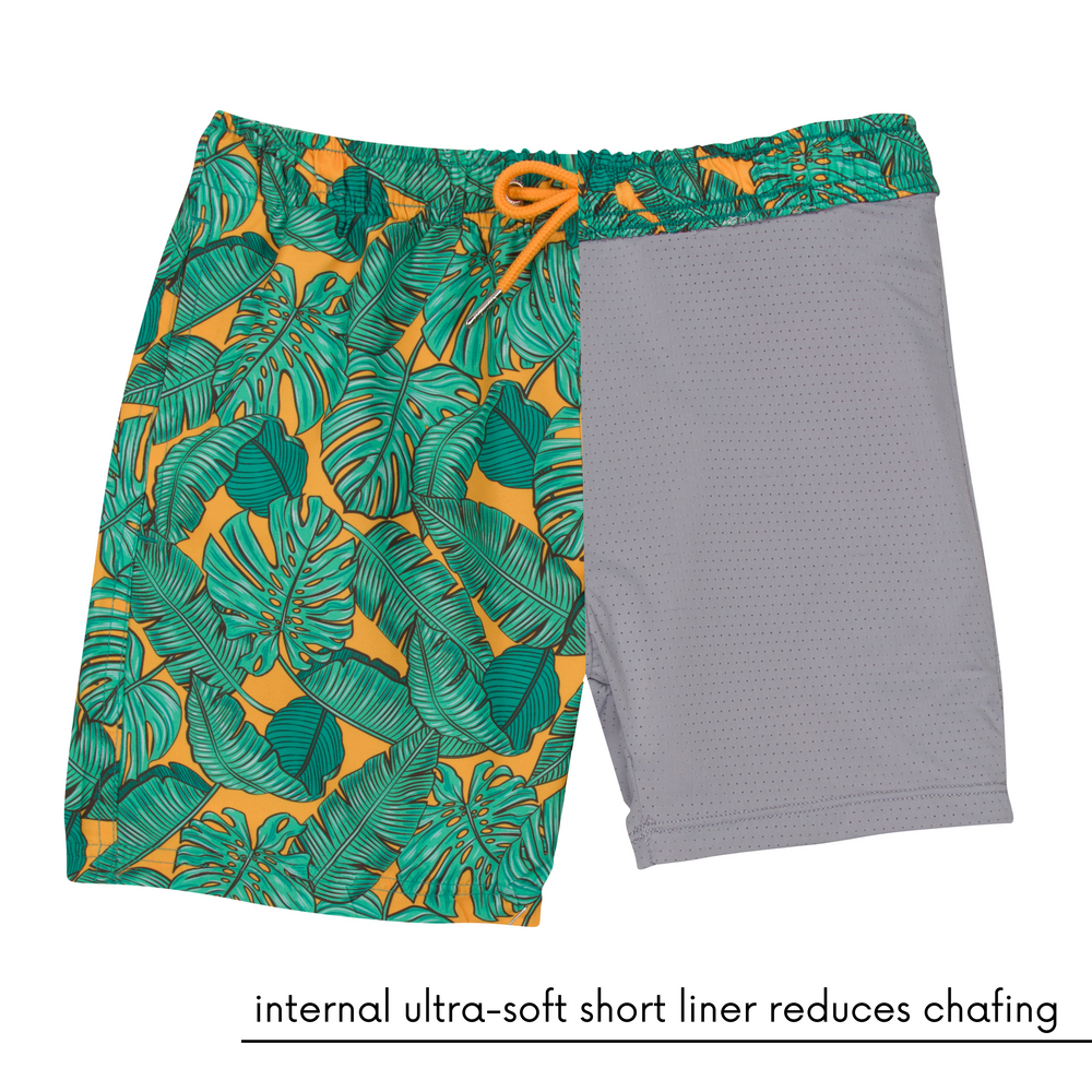 Men's 8" Swim Trunks Boxer Brief Liner | "The Tropics"