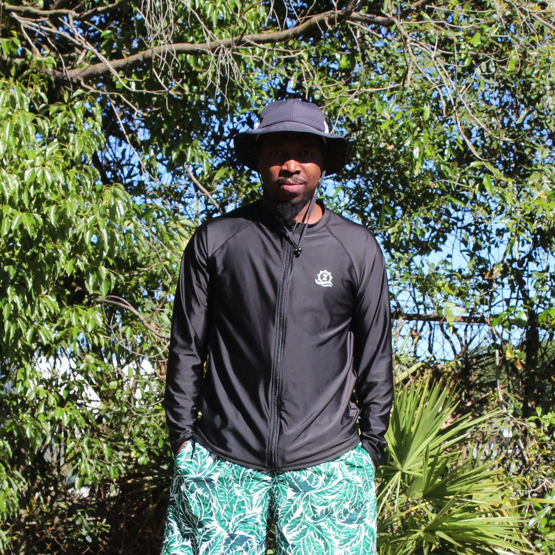 SwimZip Men's Long Sleeve Rash Guard - Black - UPF 50+ Sun Protection