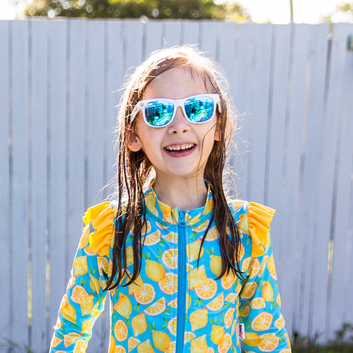 Girls Long Sleeve Rash Guard Ruffle Bottom Swimsuit Set (2 Piece) | "L